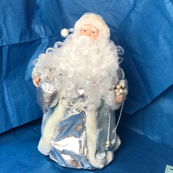 Holiday | Hand Made Vintage Santa Topper Blue And White And Silver ...